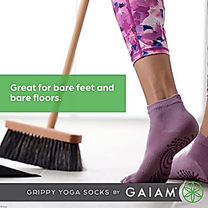 Gaiam Yoga Socks - Grippy Non Slip Sticky Toe Grip Accessories for Women & Men - Hot Yoga, Barre, Pilates, Ballet, Dance, Home - Grey, Small/Medium