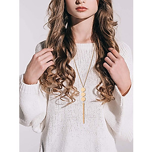 Fecsiory 12 Pcs Long Pendant Necklace for Women, Gold Bar Feather Triangle Leaf Lock Tassel Y Necklace Jewelry Set