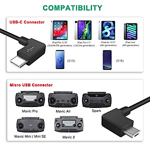 Artisan Tribute Micro ab to USB C Replacement for DJI Mavic Mini/Mavic 2 Pro Controller USB Type-C OTG Cable, 9.8 inch