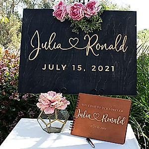 Wedding Guest Book Personalized with 9 Designs & 5 Rustic Colors - 2 Optional Sizes - Customized Guestbook Registry Sign-in with Name - Date, Hard Cover Laser Engraved Guest Book