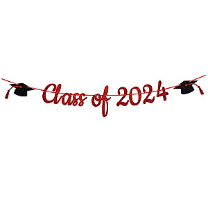 Gexolenu Red Congratulats Class of 2024 Graduation Theme Party Decoration Banner, Congrats Grad Banner, Black Glitter Graduation Banner, 2024 Black Congratulations Grad Party Decorations