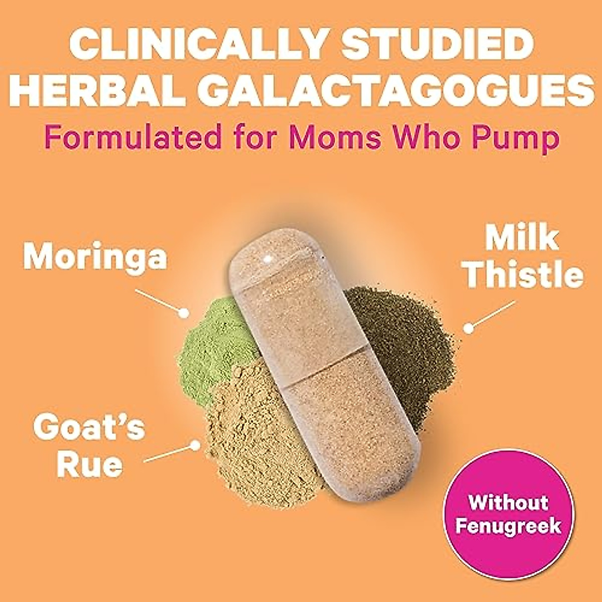 Pink Stork Pumping Moms Lactation Support Supplement with Goat's Rue and Milk Thistle to Support Breast Milk Supply Without Fenugreek, Postpartum Breastfeeding Essentials, 180 Capsules