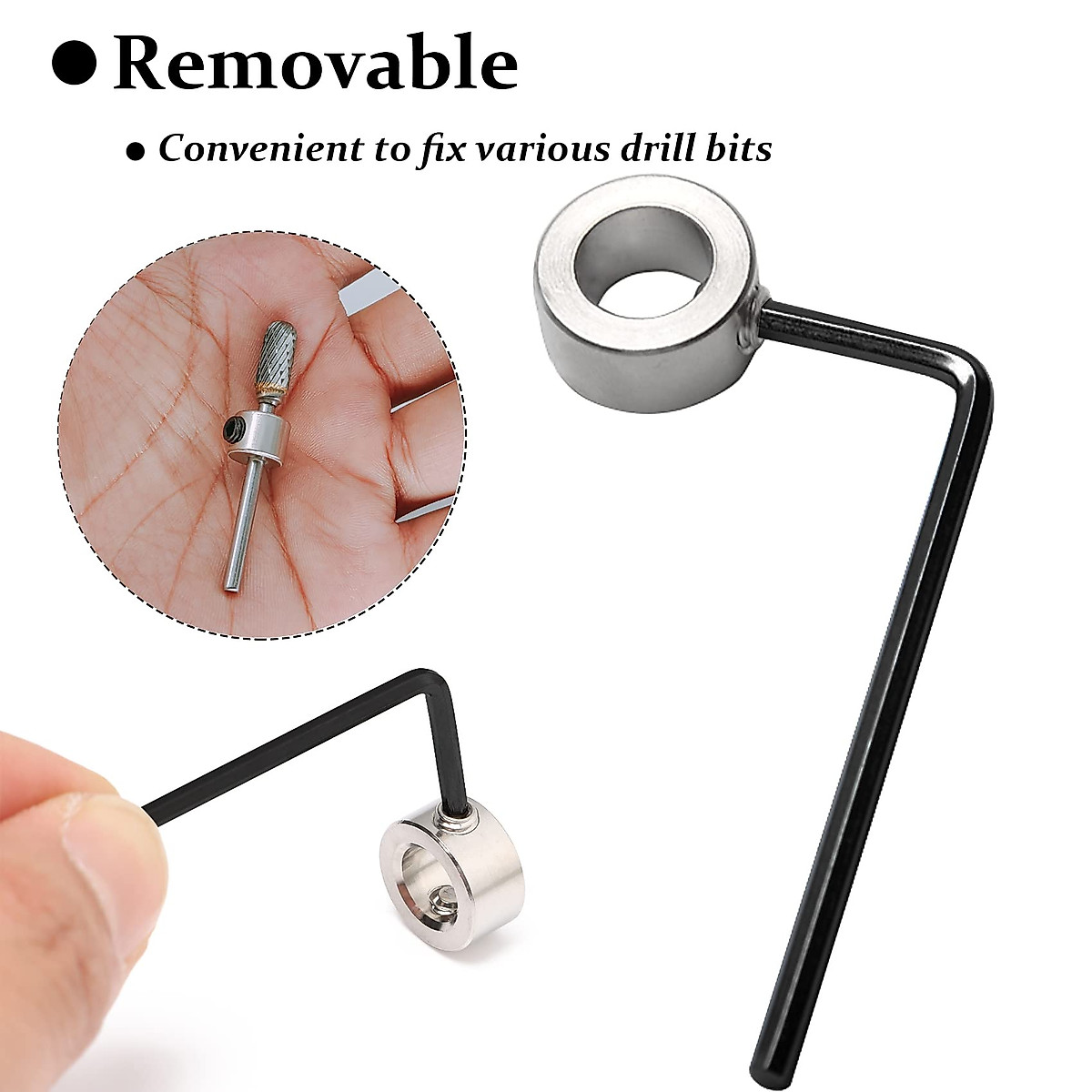 Muye 2 Set 8pcs Metric Woodworking Drill Stop Collar Set 3mm-16mm Nickel Plated Drilling Bit Depth Stopper with 2 Hex Wrenchs Drill Bit Limited Ring Silver Carbon Steel