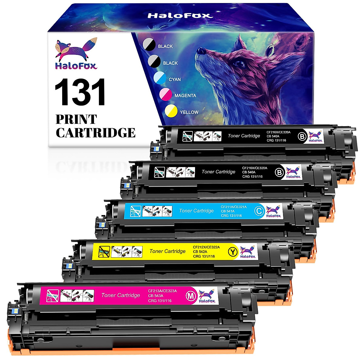HaloFox Compatible Toner Cartridge Replacement for Canon 131 131h for Canon Color ImageClass MF8280Cw MF624Cw MF628Cw LBP7110Cw MF8230Cn Laser Printer (Black, Cyan, Yellow, Magenta, 5-Pack)