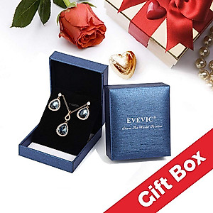 EVEVIC Austrian Crystals Teardrop Pendant Necklace Earrings for Women 14K Gold Plated Hypoallergenic Jewelry Set (Dark Blue)