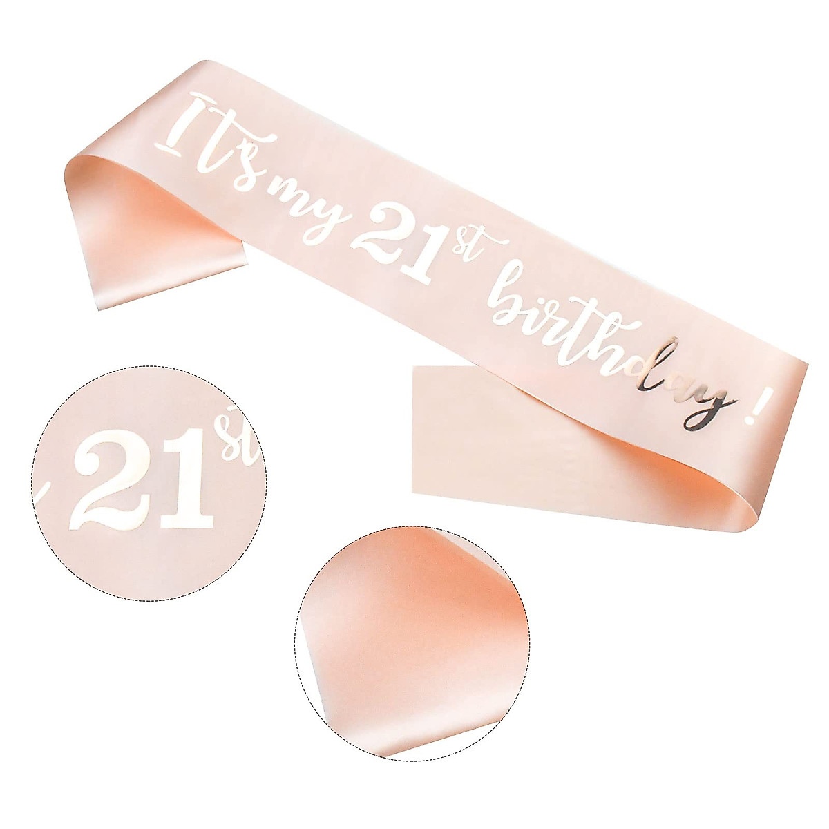 SGKUED 'It's My 21st Birthday' Sash, Rose Gold Soft Satin Sash with Rose Foil Lettering Birthday Sash for Girl 21st Birthday Party Favors and Decorations