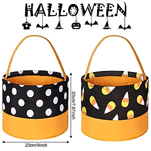 2 Pieces Trick or Treat Bags Halloween Candy Buckets Fabric Candy Tote Bags for Halloween Supplies, 2 Styles (Corn and Dot)