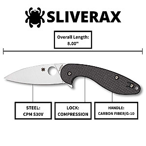 Spyderco Sliverax Premium Flipper Knife with 3.48" CPM S30V Stainless Steel Blade and Carbon Fiber G-10 Handle - PlainEdge - C228CFP