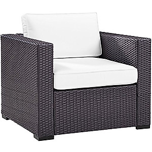 Crosley Furniture KO70130BR-WH Biscayne Outdoor Wicker Arm Chair with White Cushions - Brown