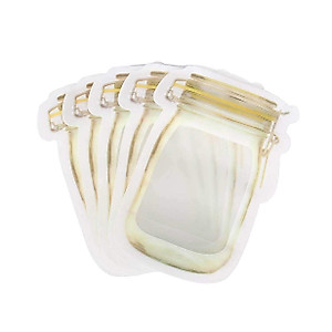 60Pcs 3 Color Mixed Food Saver Storage Bags Mason Jar Pattern Reusable Portable Stand Up Zipper Bags Snack Container Leakproof Package Bag Matt Pouche for Travel Camping (20 yellow 20 Red 20 Blue)