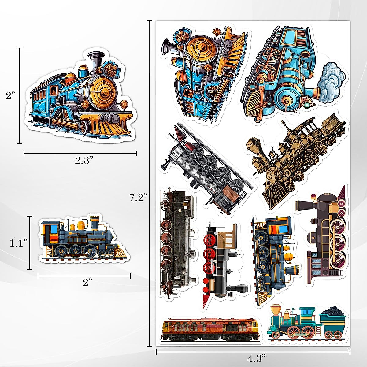 50 Pack Pcs Vintage Train Stickers for Water Bottles Waterproof Vinyl Laptop Luggage Scrapbooking Transportation Sticker Packs Bulk Set Adults Teens Boys Aesthetic Small Decals