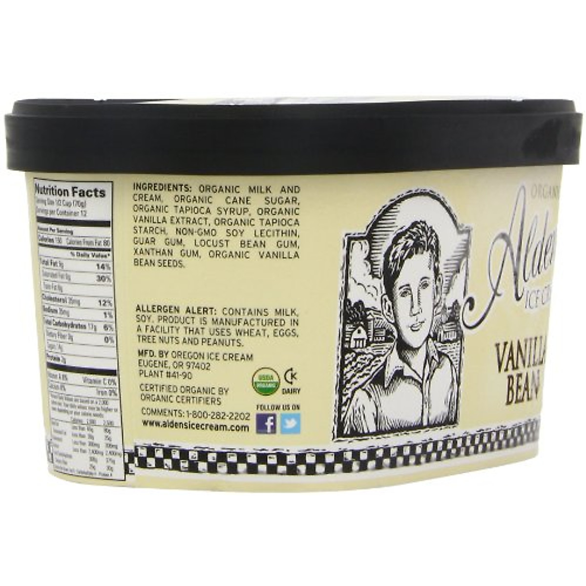 Alden's, Organic Vanilla Bean Ice Cream, 48 oz (Frozen)