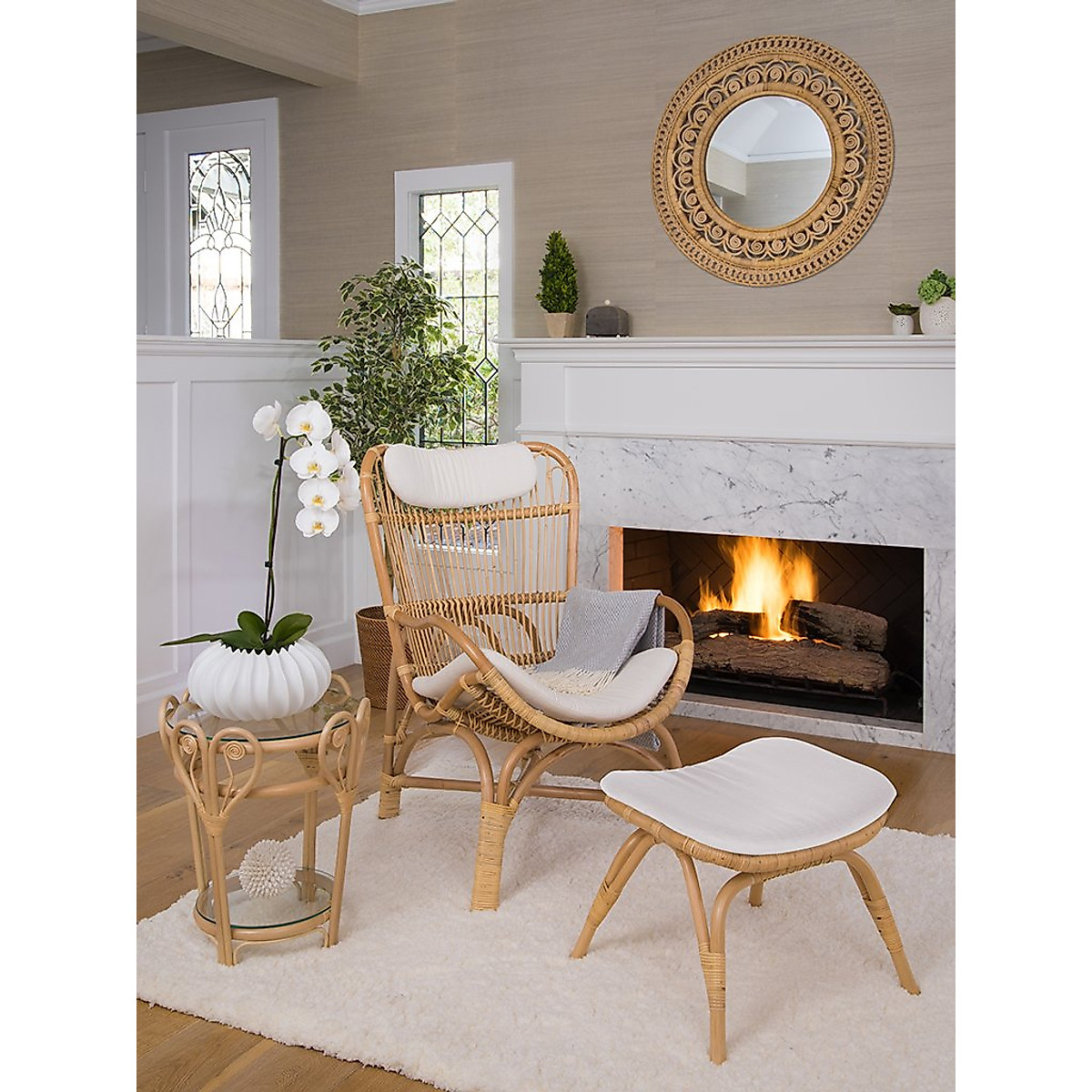 KOUBOO Rattan Loop Lounge Chair with Seat and Head Cushion, Natural Color, Large,