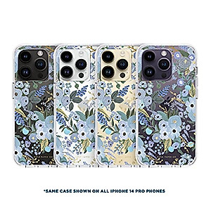 Rifle Paper Co. iPhone 14 Pro Case [Works with Wireless Charger] [10FT Drop Protection] Cute iPhone Case 6.1" with Floral Pattern, Anti-Scratch Tech, Shockproof Material, Slim - Garden Party Blue