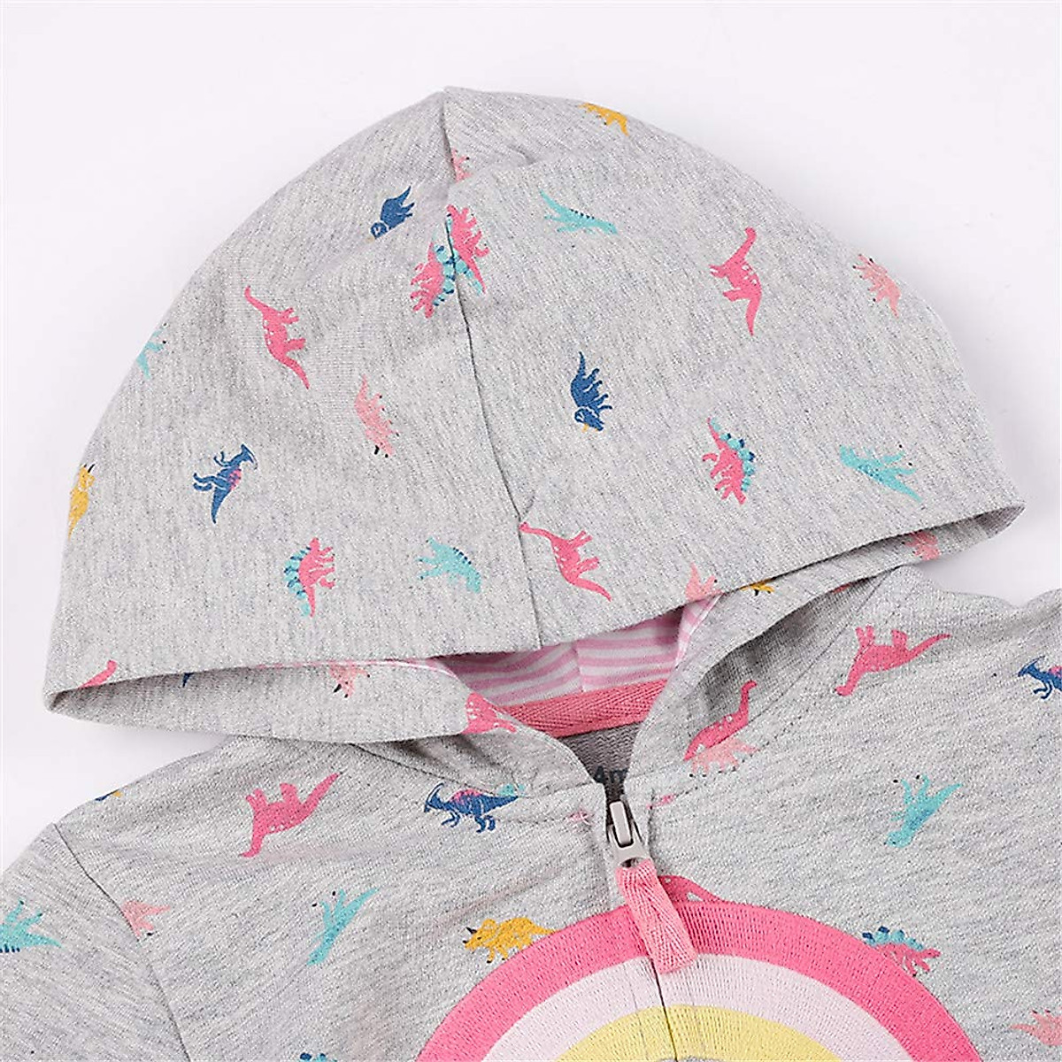 Popshion Toddler Girls Zip up Rainbow Sweatshirt Winter Jacket Long Sleeve Hooded Coats Dino Shirt Fall Clothes Tops Christmas Kids Dinosaur Hoodies 5t