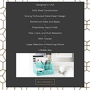 BLU MONACO Aqua Desk Organizer - Girly Cute Aqua Turquoise Desk Accessories - Storage for School Locker Bedroom or Home - Stationary Holder