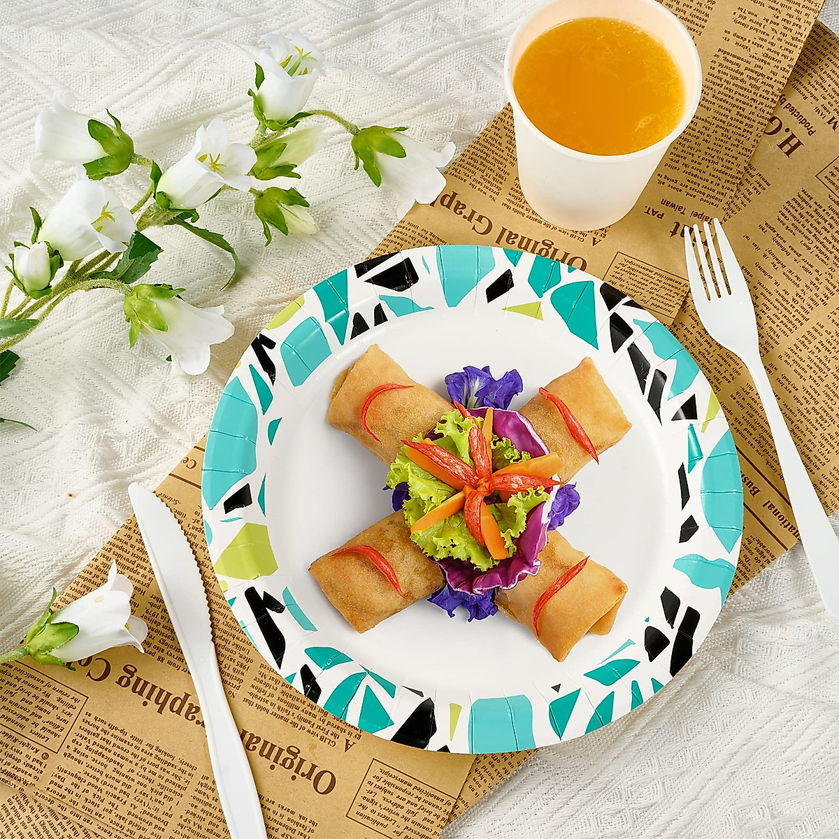 FOCUSLINE 360 Pack Paper Plates 8.375 Inch, Disposable Paper Plates Bulk 360 Count, Soak-Proof & Cut-Proof Bulk Paper Plates for Parties, Picnic and Family Gatherings.