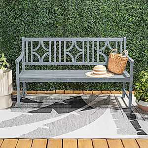 JONATHAN Y BNH100B Sloane 59.1" 3-Seat Ogee Diamond-Back 600-Lbs Support Acacia Wood Outdoor Garden Patio Bench for Garden, Lawn, Backyard, Pool, Deck, Beach, Firepit, Gray