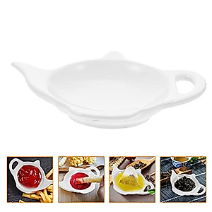 Kichvoe Tea Holder Ceramic Tea Bag Holder Caddy Plate Cute Teapot Shaped Teabag Coaster Tray Teaspoon Rest Sauce Dip Bowl Seasoning Dish for Dessert Fruit Appetizer Serving Dish Tea Bag Organizer