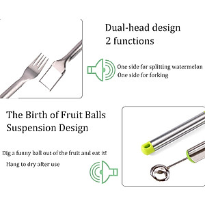 ZLMC 2-in-1 Watermelon Fork Slicer,Portable Stainless steel Watermelon Slicer with Melon Baller Scoop Extra,Dual Head Stainless Steel Fruit Forks Slicer Knife for Family Parties Camping(3PCS)