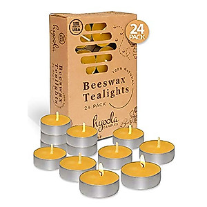 HYOOLA Beeswax Tealight Candles in Aluminum Cup - 24 Pack - 100% Pure Natural Beeswax Candles