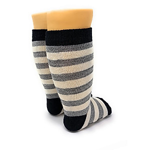 WARRIOR ALPACA SOCKS - Children's Baby Alpaca Wool Toddler Socks, Fun Stripes with Non-Skid Alpaca Appliqués 1 PAIR (12-24 Months, Grey Stripe/Black)