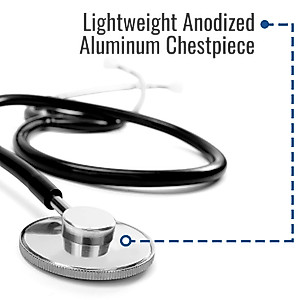 MABIS Spectrum Series Single Head Cardiology Stethoscope, Nursing and Clinical Use Stethoscope, Lightweight, 30 Inch, Black (Pack of 100)