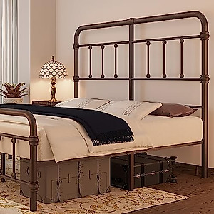 Macbimony Cal-King-Bed-Frame with headboard Giselle-Vintage Antique-Metal - Iron Platform Mattress Foundation,49 inch High,No Box Spring Needed(Brown)