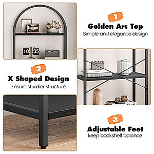 GAOMON Arched Bookshelf 5 Tier Bookcase 70.87in Tall Display Racks Modern Standing Bookshelves Metal Book Shelf for Bedroom, Living Room, Home Office