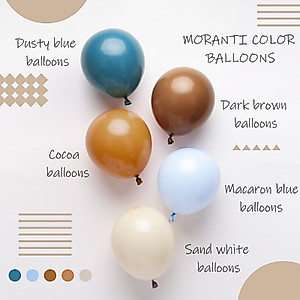 RUBFAC Blue Brown Balloon Garland Arch Kit, 142pcs Bear Baby Shower Decoration for Gender Reveal and Birthday Party Decoration, Jungle and Boho Theme Party Decoration