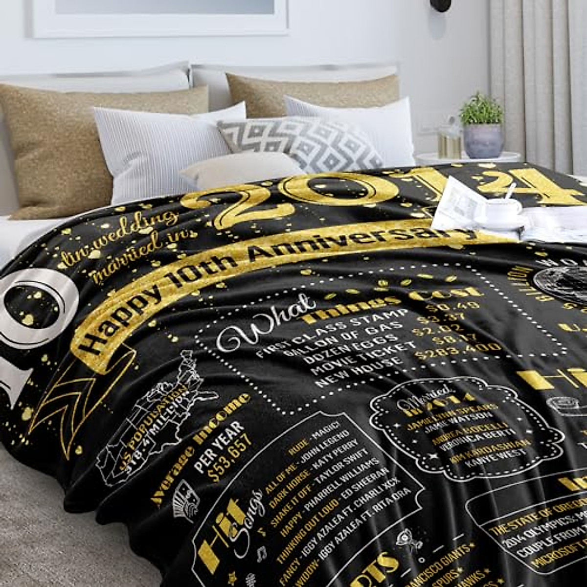 lpmisake 10 Year Anniversary Decorations Tin Gifts for 10th Anniversary Decorations 10 Year Anniversary Wedding Gifts for Couples Him Her Wife Husband Back in 2014 Custom Blanket