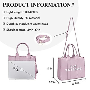 JQAliMOVV The Tote Bags for Women - Large PU Leather Tote Bag Trendy Travel Tote Bag Handbag Top-Handle Shoulder Crossbody Bags (Purple)