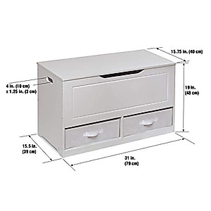 Badger Basket Kid's Up & Down Toy Box and Organizer with Two Reversible Fabric Bins - White