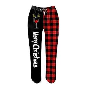 Fleece Lined Sweatpants Women Snowman Print Christmas Womens Petite Sweatpants Buffalo Plaid Print Straight Leg Gym Sweatpants High Waisted Drawstring Baggy Sweatpants Z4-White XL