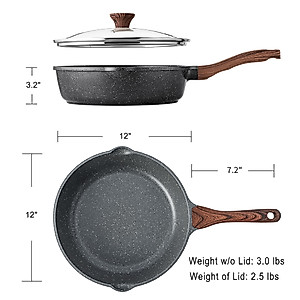 SENSARTE Nonstick Deep Frying Pan Skillet, 12-inch Saute Pan with Lid, Stay-cool Handle, Chef Pan Healthy Stone Cookware Cooking Pan, Induction Compatible, PFOA Free