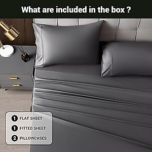Shilucheng 4-Piece Queen Size Sheets Set，Rayon Derived from Bamboo_，Cooling & Breathable Bed Sheets, Silky Bedding Sheets & Pillowcases, 16 Inch Deep Pockets (Queen,Dark Grey)
