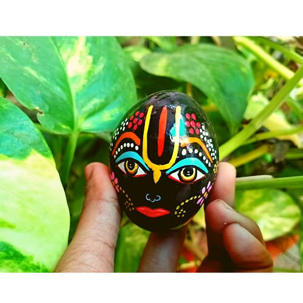 Decorated Stone Krishna Laddu Gopal Ji Painted Black Stone Shaligram Shaligram Shila Religious Gifts Ritual Object for Home Temple and Gifting Decorative Showpiece