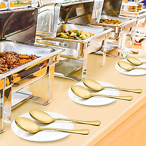 LIANYU Gold Serving Spoons Set of 6, 9.8 Inch Stainless Steel Large Dinner Buffet Catering Banquet Serving Spoons, Mirror Finish, Dishwasher Safe