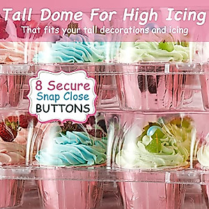 Farielyn-X (12 Pack x 15 Sets) Stackable Cupcake Carrier Holders with 200 Pack Cupcake Liners, Plastic Cupcake Boxes for 12 Cupcakes, Clear Disposable Cupcake Containers, Tall Dome Lid Cupcake Trays