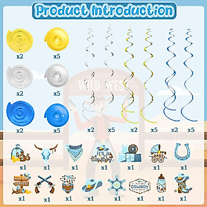 36Pcs Cowboy Baby Shower Themed Party Hanging Swirl Wild Western Birthday Decor Cowboy Themed Party Swirls Streamers Supplies for Boys Baby Shower Ceiling Decorations