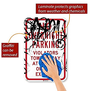 SmartSign - T1-1055-HI_12x18 No Overnight Parking - Violators Towed Sign By | 12" x 18" 3M High Intensity Grade Reflective Aluminum Red on White
