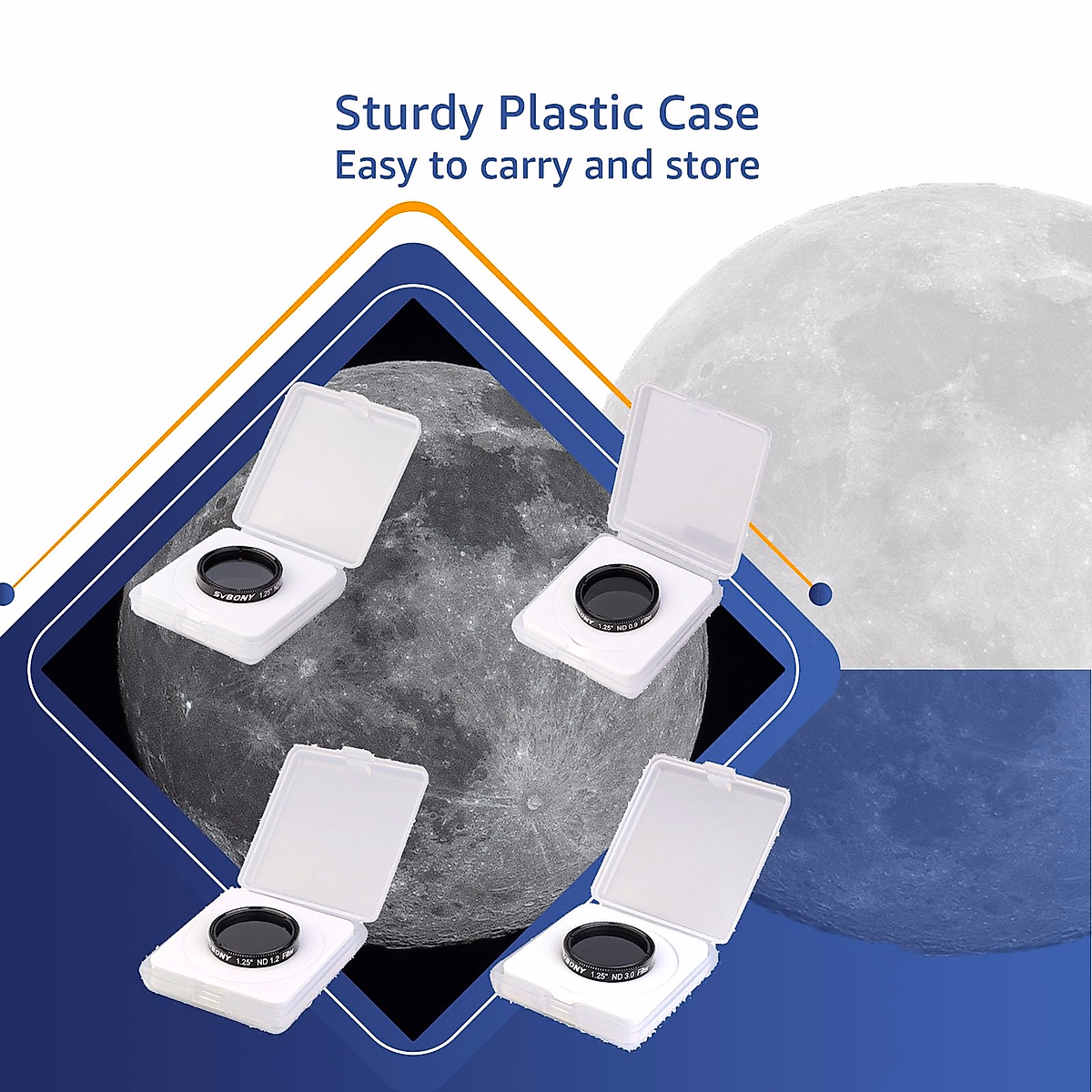 SVBONY SV139 Telescope Filter Moon Filter Kit 1.25 inch ND4 ND8 ND16 ND1000 for Telescope Eyepiece Reduces Moon Glare and Enhances Lunar Crater Details