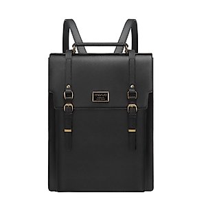 MOSISO Laptop Backpack for Women, 15.6 inch PU Leather Backpack Convertible to Shoulder Bag, Stylish Casual Daypack Bag Work Travel Computer Bag, Black