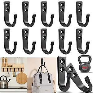WODEGIFT 12Pcs Wall Hook, Wall Hooks for Hanging, Heavy Duty Metal Coat Hooks, Hooks for Hanging Heavy Duty, Backpack Hooks for Wall,Suitable for Hanging Coats, Towel, Backpack, Hat,Coffee Mug (Black)