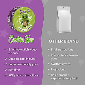 Cookie Box Crochet Kit for Beginners - Learn to Crochet Amigurumi Stuffed Animals - Gift - for Kids (13+) and Adults - Beginner-Friendly Yarn - Stitch-by-Stitch Video Tutorial - Turtle Hugo