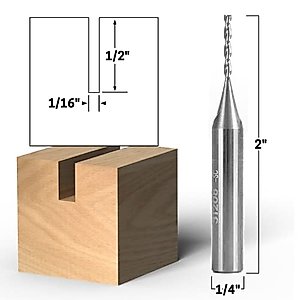 Yonico Upcut Router Bits Spiral 2 Flute Solid Carbide CNC End Mill 1/16-Inch Dia. 1/4-Inch Shank 31208-SC