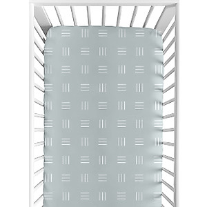 Sweet Jojo Designs Slate Blue Boho Mudcloth Boy or Girl Fitted Crib Sheet Baby or Toddler Bed Nursery - White Bohemian Woodland Tribal Southwest Mud Cloth Hatch Gender Neutral Triple Line