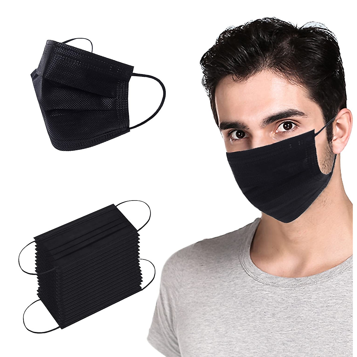 GIMO Disposable Face Masks, 100PCS Disposable Face Masks Face Mask 3 Layer Dust Filter Masks Mouth Cover with Elastic Ear Loop (Black 100PCS)