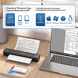 Phomemo Portable Printers Wireless for Travel, P831 Bluetooth Thermal Transfer Printer Support 8.5" X 11" US Letter/A4/A5/B5 Copy Paper, 300 DPI Mobile Inkless Printer for iOS, Android & Laptop