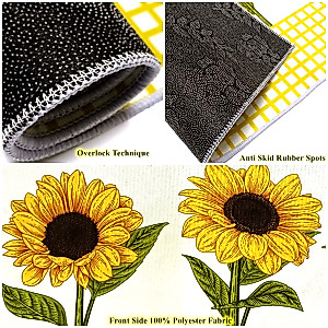 HJJKKH Sunflower Kitchen Rugs Set of 2pcs Anti Fatigue Mat,Waterproof Non Slip Sunflower Kitchen Mats Set for Kitchen Floor,Spring Summer Decorative Rugs for Home Kitchen (17x29.5+17x47.3 inche)